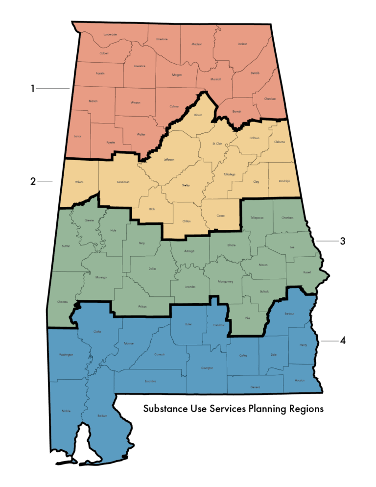 Substance Use Services Planning Regions Map – Alabama Department of ...